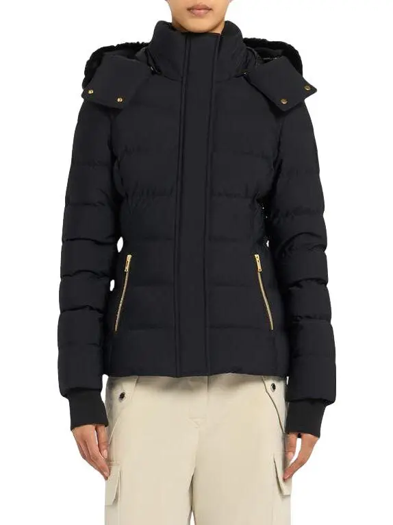 Moose Knuckles Betta Shearling Trim Down Jacket - Black W Black S
