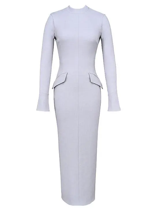 House Of Cb Marie-louise Turtleneck Maxi Dress - Light Grey