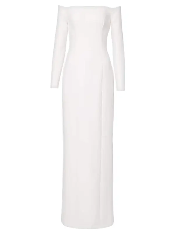 Safiyaa Bridal Off-shoulder Crêpe Gown - White