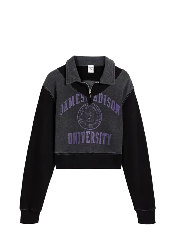 RE/DONE 90s Cropped Printed Half-zip Sweatshirt - Black