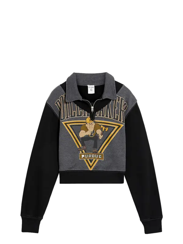 RE/DONE 90s Cropped Printed Fleece Sweatshirt - Dark Gray