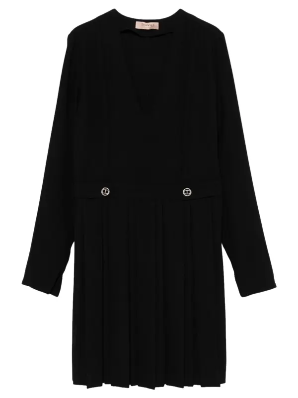TWINSET Pleated Crepe Mini Dress - Black