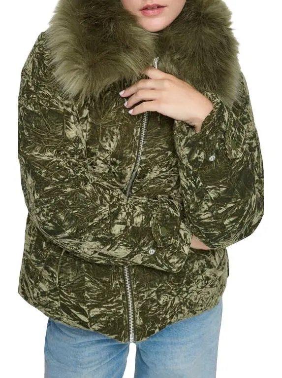 Andrew Marc Charleroi Velvet Puffer Jacket - Forest