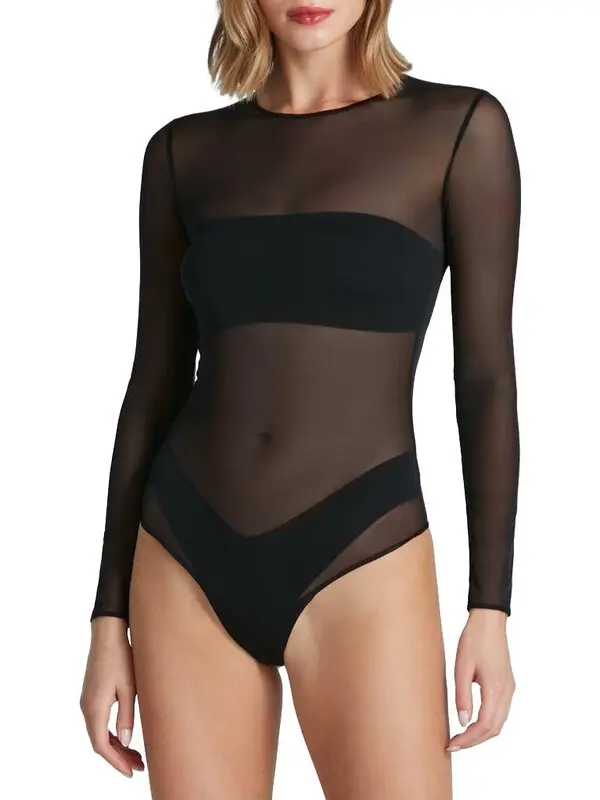 Commando Chic Long Sleeve Mesh Bodysuit - Black