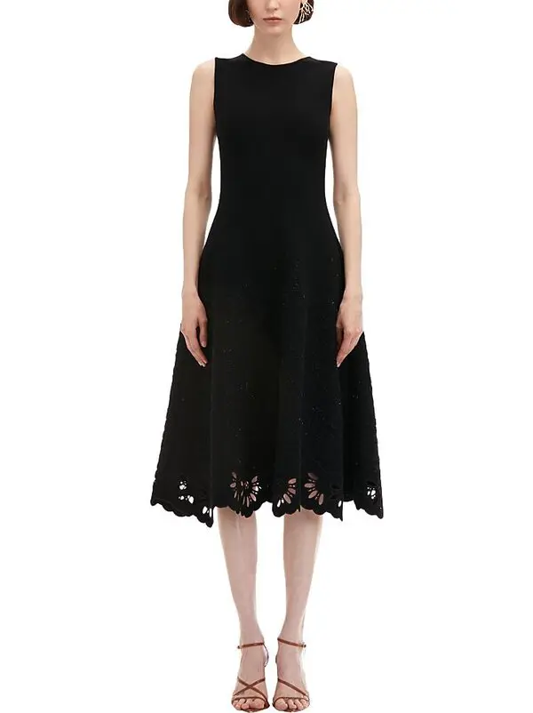 Oscar De La Renta Sleeveless Eyelet Jacquard Midi Dress - Black