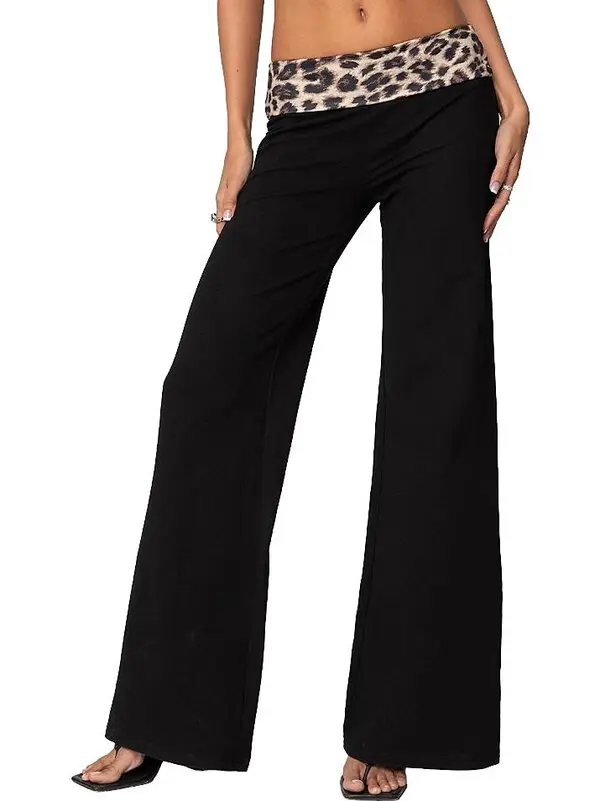 EDIKTED Fold Over Pants - Leopard