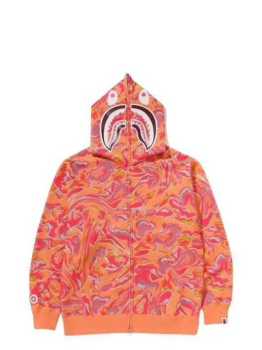 BAPE Marbling Camo Shark Relaxed Fit Full Zip Hoodie - Orange