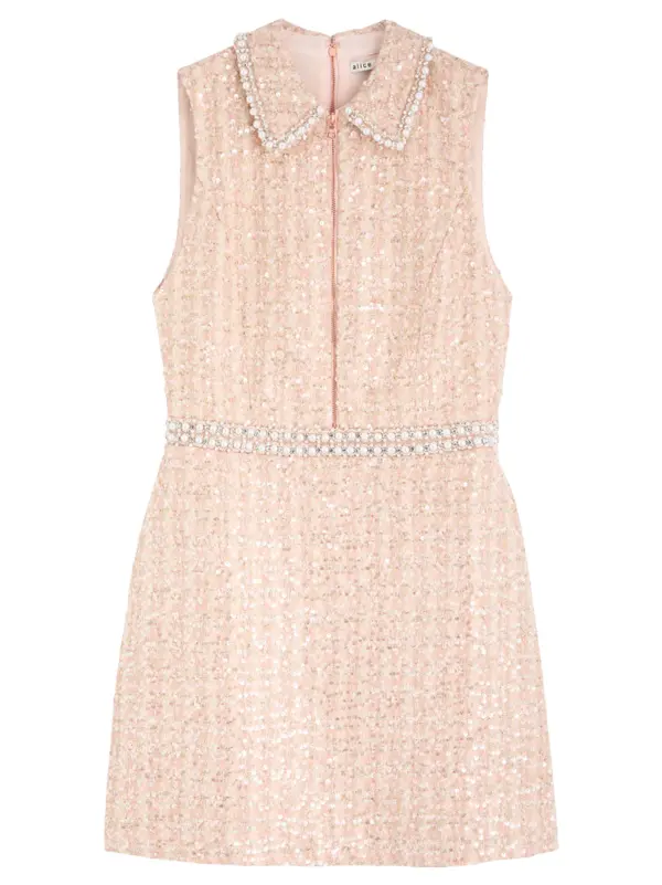 Alice + Olivia Ellis Embellished Tweed Mini Dress - Pearl