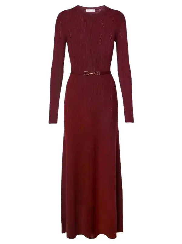 Gabriela Hearst Imagene Belted Wool Midi Dress - Burgundy