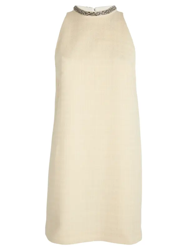 Sandro Tweed Mini Dress With Rhinestones - Beige