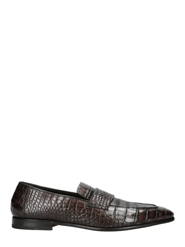 Zegna Crocodile Penny Loafers - Brown