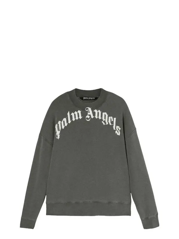 Palm Angels Curved Logo Crewneck Sweatshirt - Grey