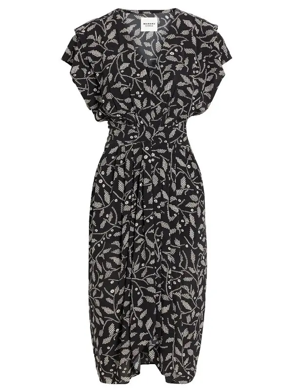 MARANT ETOILE Almeya Printed Pleated Crepe Midi Dress - Black