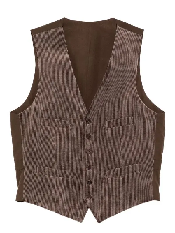 MAN ON THE BOON. Corduroy V-neck Vest - Brown
