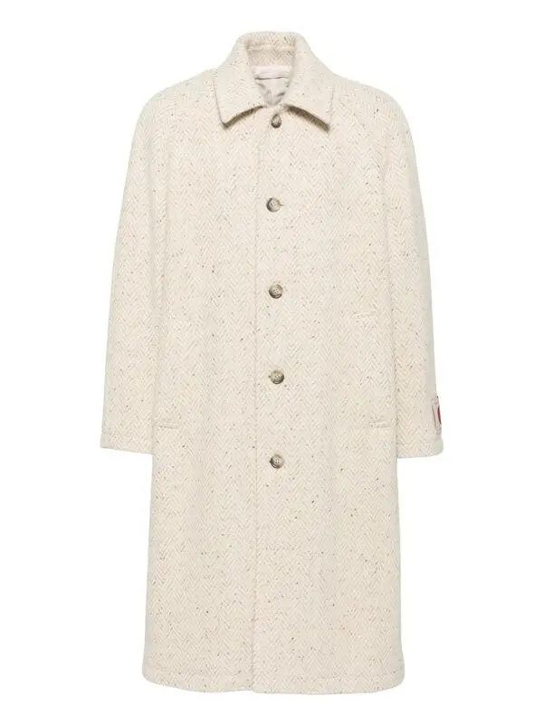MAN ON THE BOON. Balmacaan Long Coat - Neutrals