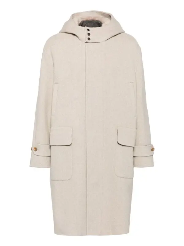 MAN ON THE BOON. Hooded Single-breasted Coat - Neutrals