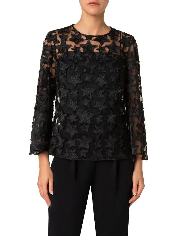 Akris 3d Star Embroidered Tulle Top - Black