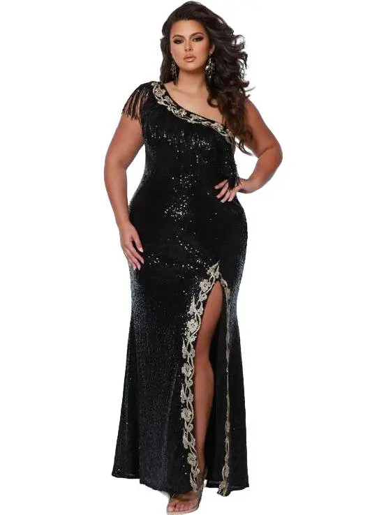 SYDNEY'S CLOSET Fitted Sequin Maxi Formal Dress - Black/gold