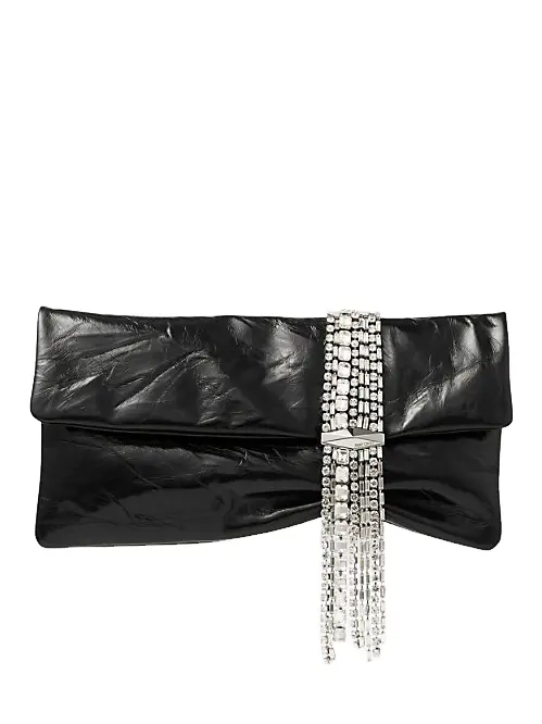 JIMMY CHOO Crystal-embellished Leather Clutch Bag - Black/silver