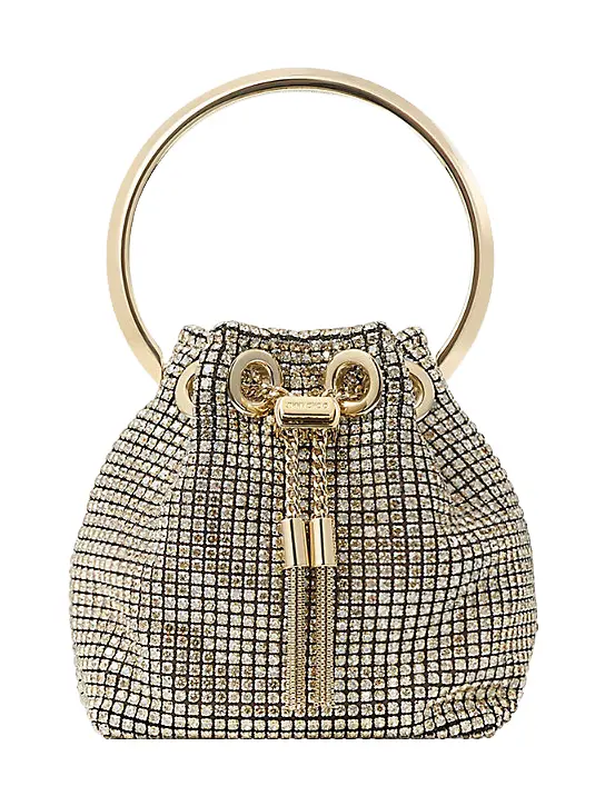 JIMMY CHOO Crystal-embellished Mesh Top-handle Bag - Champagne/light Gold