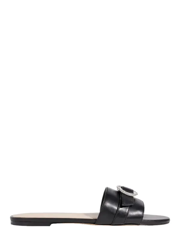 STUART WEITZMAN Crystal-embellished Leather Slides - Black