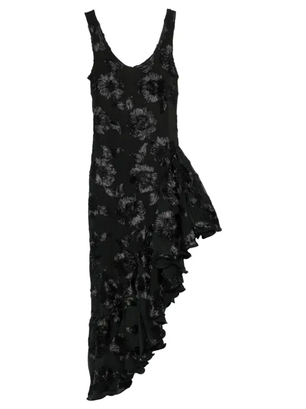Remain Birger Christensen Floral-embroidered Midi Dress - Black