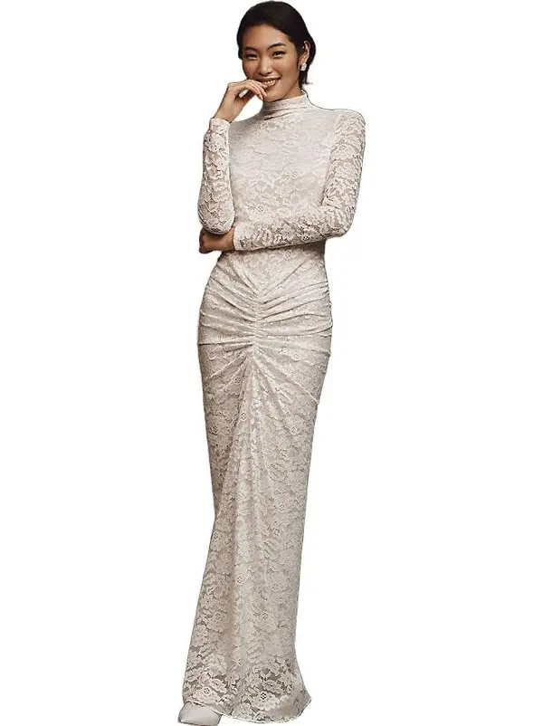 Ronny Kobo Scorpio Ruched Lace Maxi Dress - Ivory