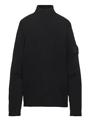 Prada Turtleneck Ribbed Wool Knitted Jumper - Black
