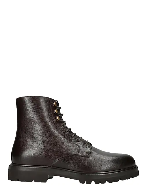 Brunello Cucinelli Textured Shearling-lined Lace-up Leather Boots - Brown