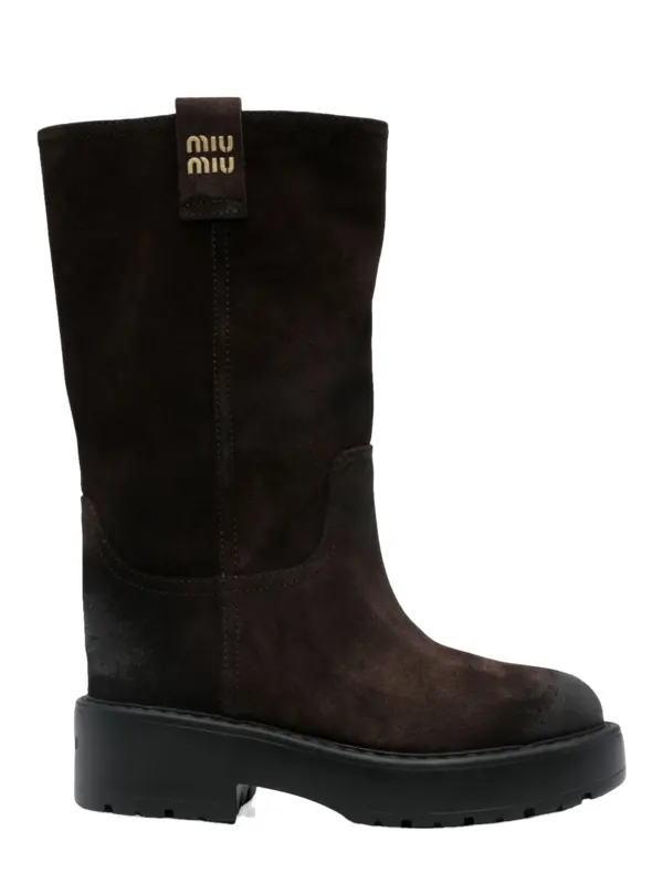 Miu Miu Calf-length Suede Boots - Brown