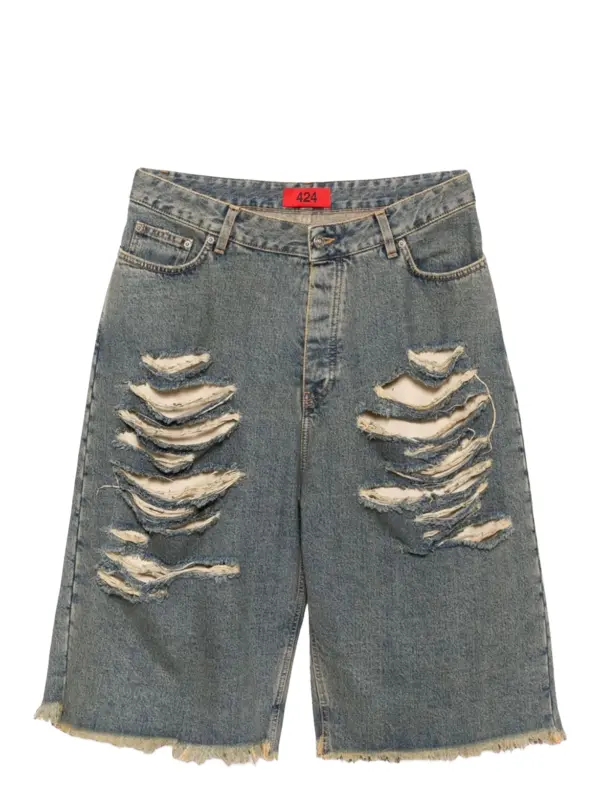 424 Big Daddy Distressed Denim Shorts - Blue