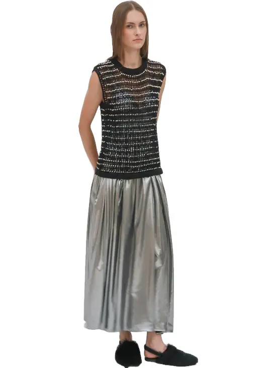 Rosetta Getty Beaded Crochet Sweater Vest - Black