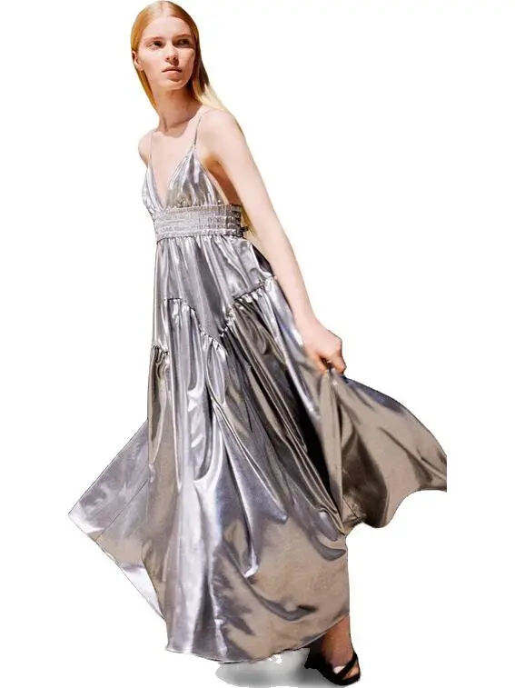 Rosetta Getty Gathered Peplum Camisole Dress - Silver