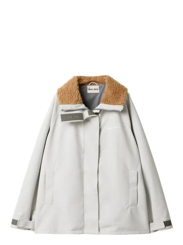 Miu Miu Shearling Collar Oversized Jacket - Bianco