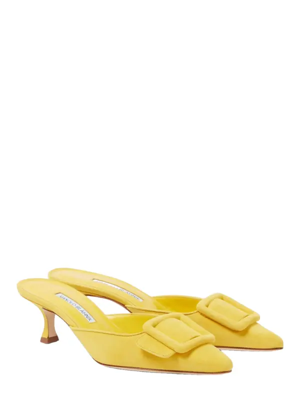 Manolo Blahnik Maysale 50 Leather Mules - Yellow