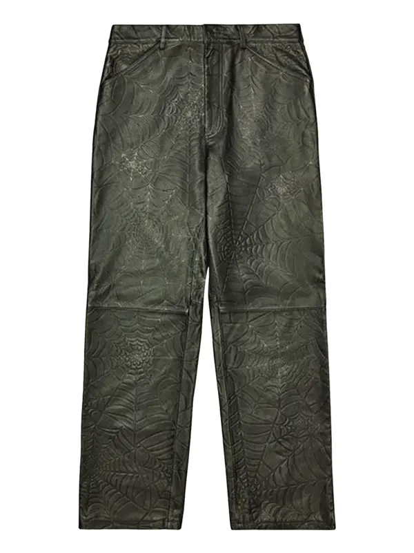 SP5DER Debossed Web Leather Pant - Black