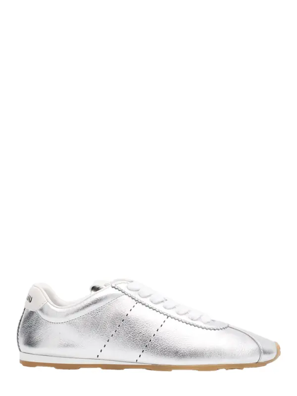 Miu Miu Metallic Leather Runner Sneakers - Argento