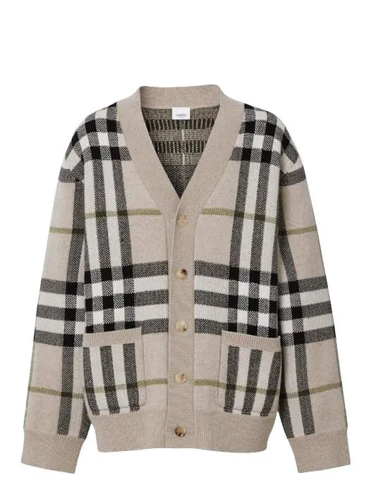 Burberry Check Pattern Cardigan - Light Brown