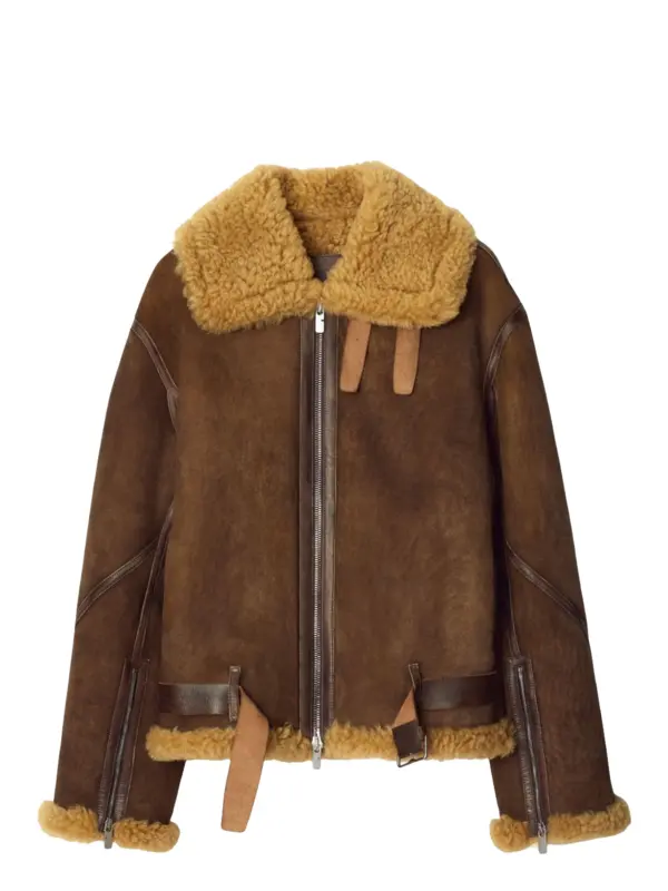 Burberry Shearling Aviator Jacket - B7303 - Moss