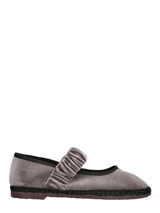 FLABELUS Mafalda Scrunch-strap Cotton-velvet Ballet Flats - Grey/m.cmb