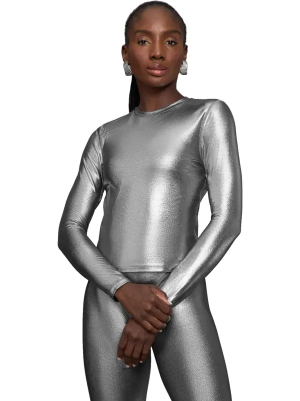 Carbon38 Liquid Metallic Long Sleeve Top - Silver