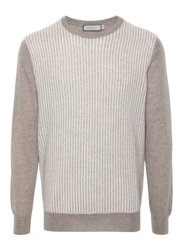 Canali Geometric Merino Wool Sweater - Neutrals