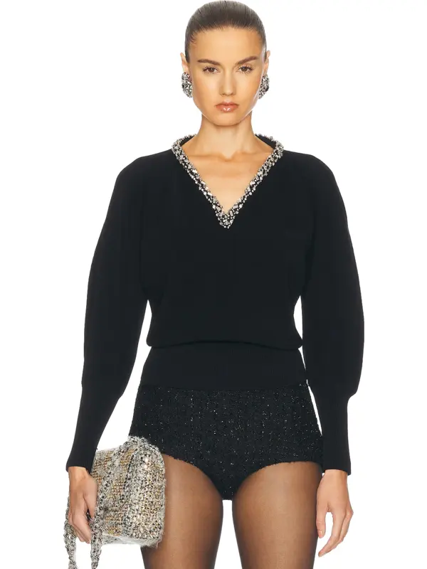 Simkhai Townes V Neck Pullover Sweater - Black