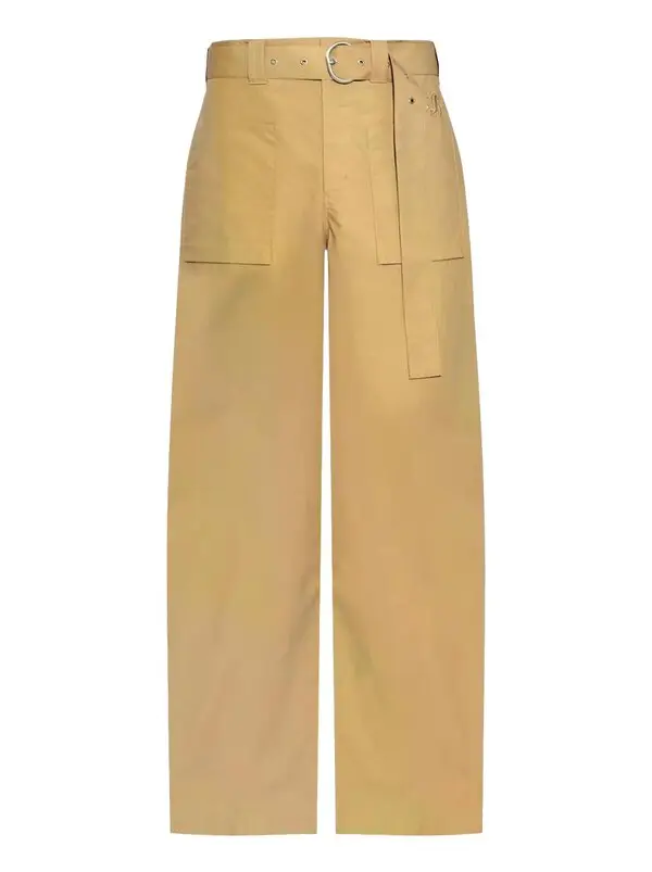 JIL SANDER Embroidered Logo Cotton Trousers - Neutrals