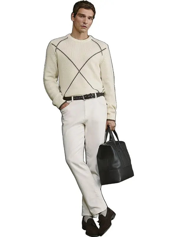 REISS Parvey Wool-blend Embroidered Jumper - White/brown