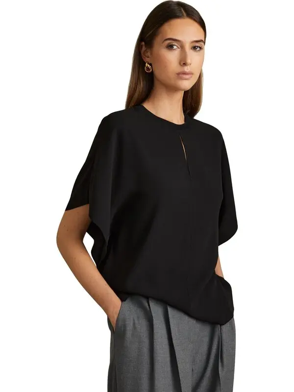 REISS Tania Draped-sleeve Top - Black