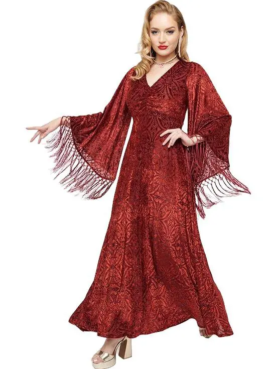 SMAK PARLOUR Fringed Maxi Dress - Burgundy