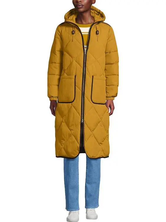 LANDS' END Featherfree Insulated Diamond Quilted Maxi Coat - Dijon Gold