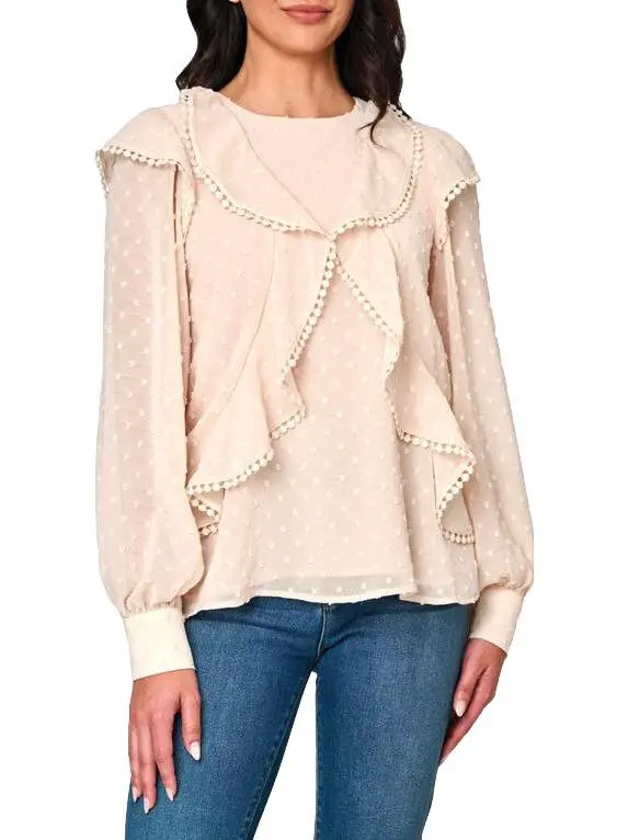 GIBSONLOOK Ophelia Ruffle Clip Dot Chiffon Top - Shell Pink