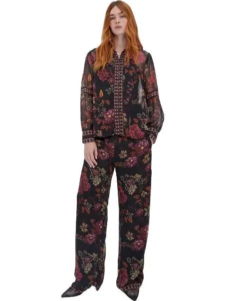 RAISHMA Floral Print Chiffon Shirt - Black